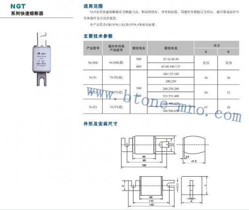 NGT系列半导体器件保护用熔断器,NGT1,天正,TENGE,华南总代理,广州天正,深圳天正,东莞天